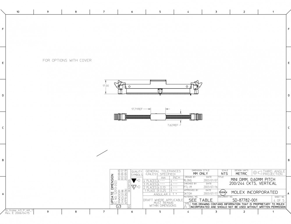 Mini DIMM socket drawing, covered configuration