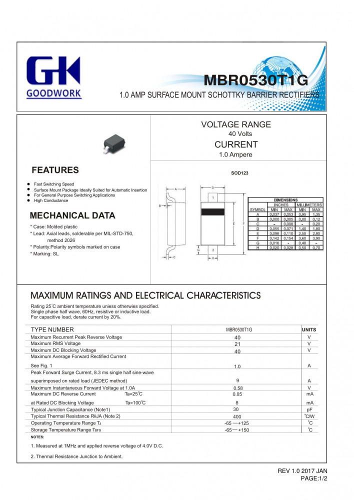 MBR0530T1G-GK technical document page 1
