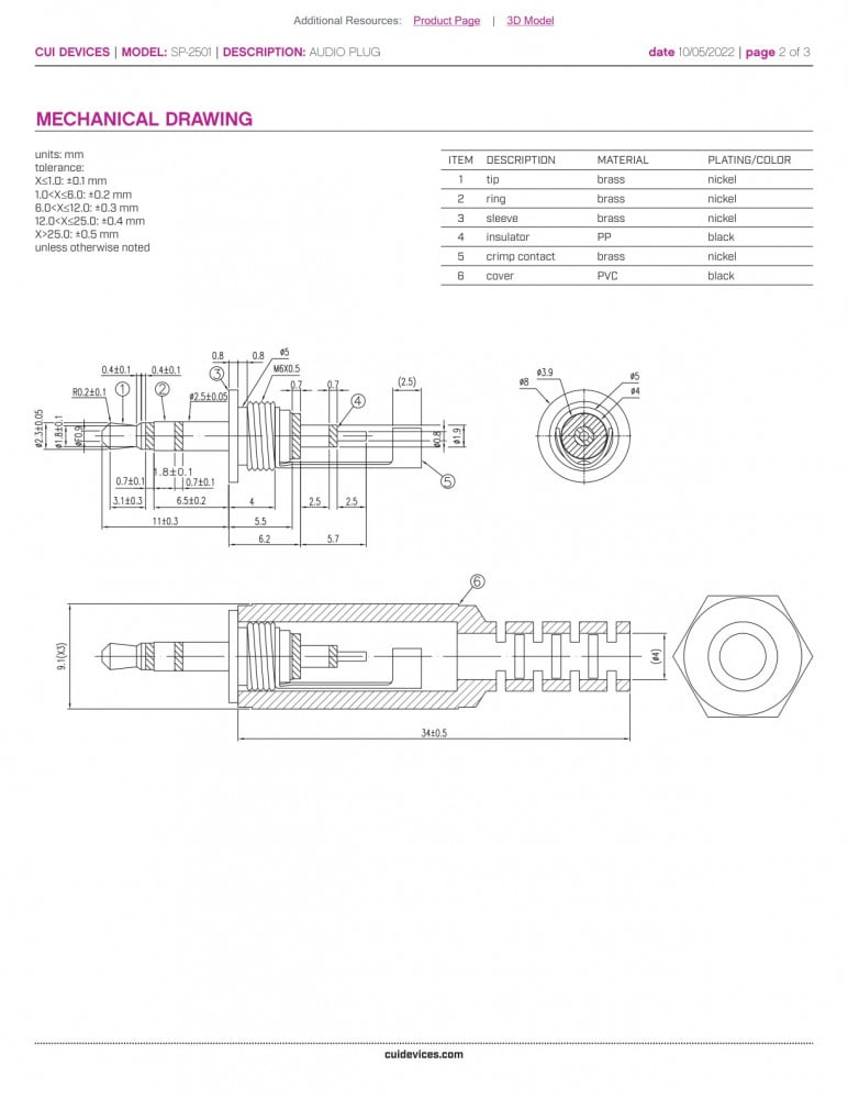 CUI SP-2501 datasheet page 2