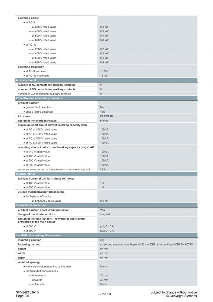 3RV24210JA10 datasheet page 2