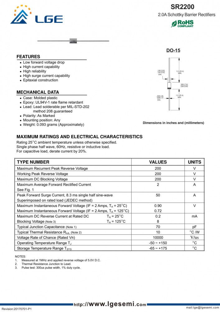 LGE SR2200 datasheet page 1
