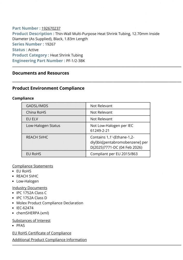 MOLEX 192670237 technical document preview, page 1