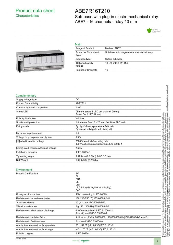 ABE7R16T210 technical document page 1