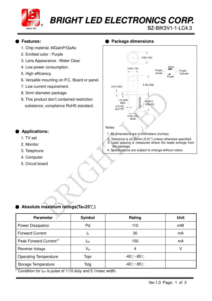 BZ-BIK3V1-1-LC4.3 technical document page 1