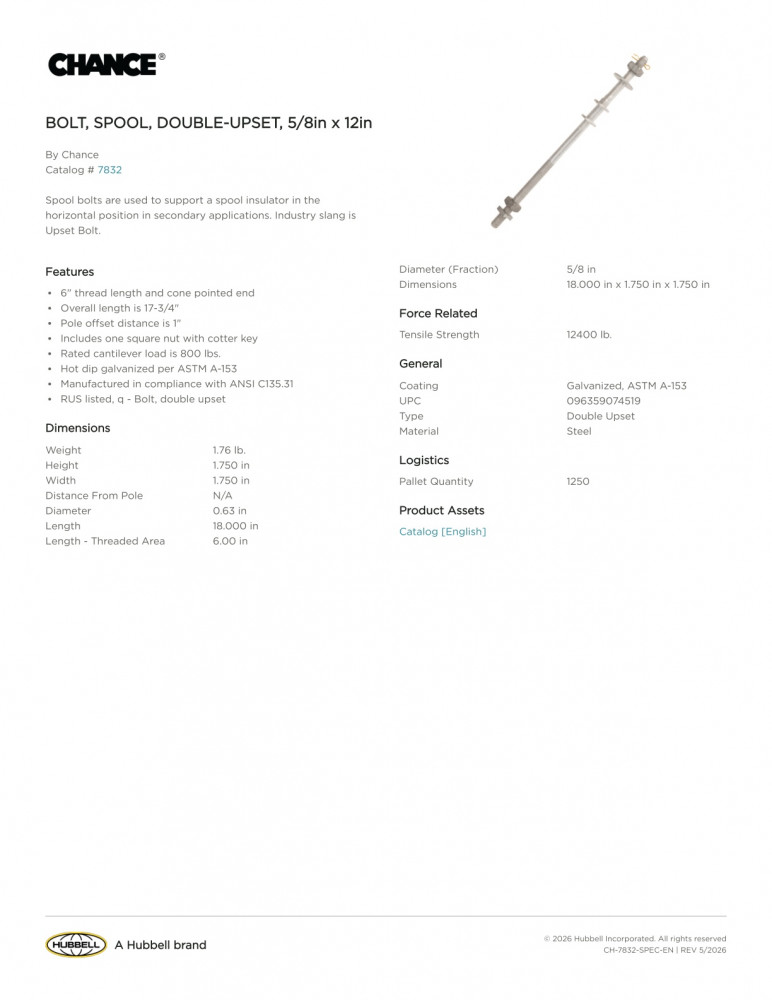 Burndy Chance catalog 7832 spool bolt product documentation image