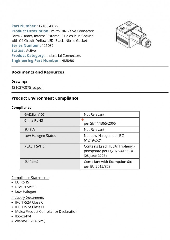 MOLEX 1210370075 drawing preview, page 1