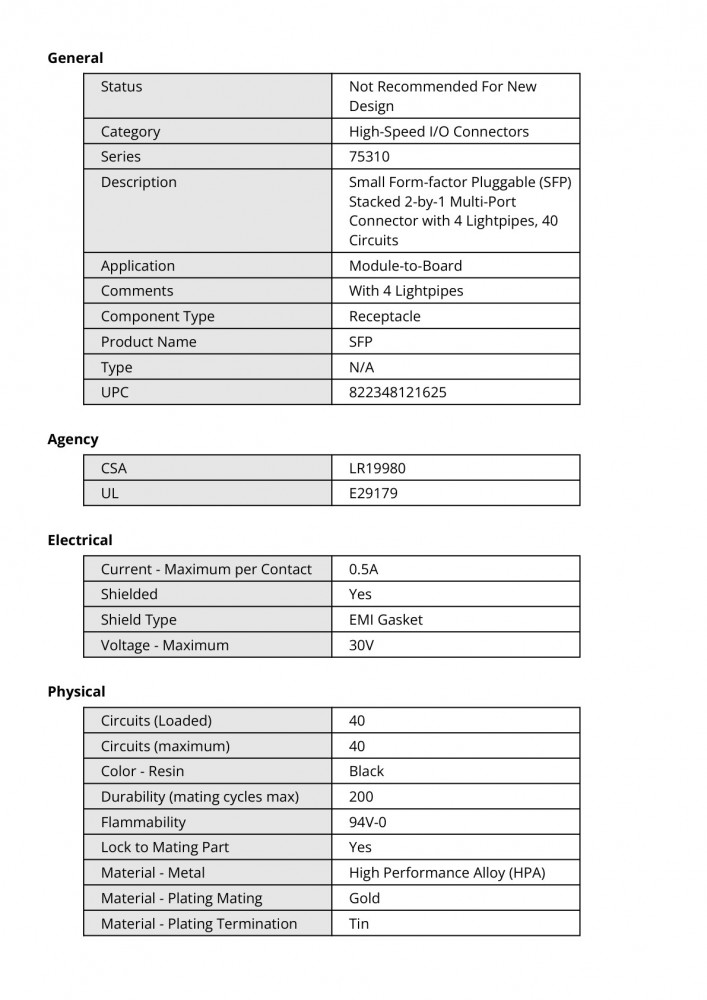 Technical document image 2 for MOLEX 753100001