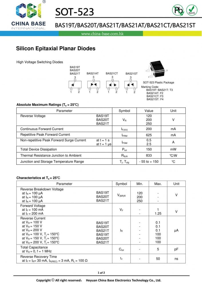CBI BAS21T datasheet page 1