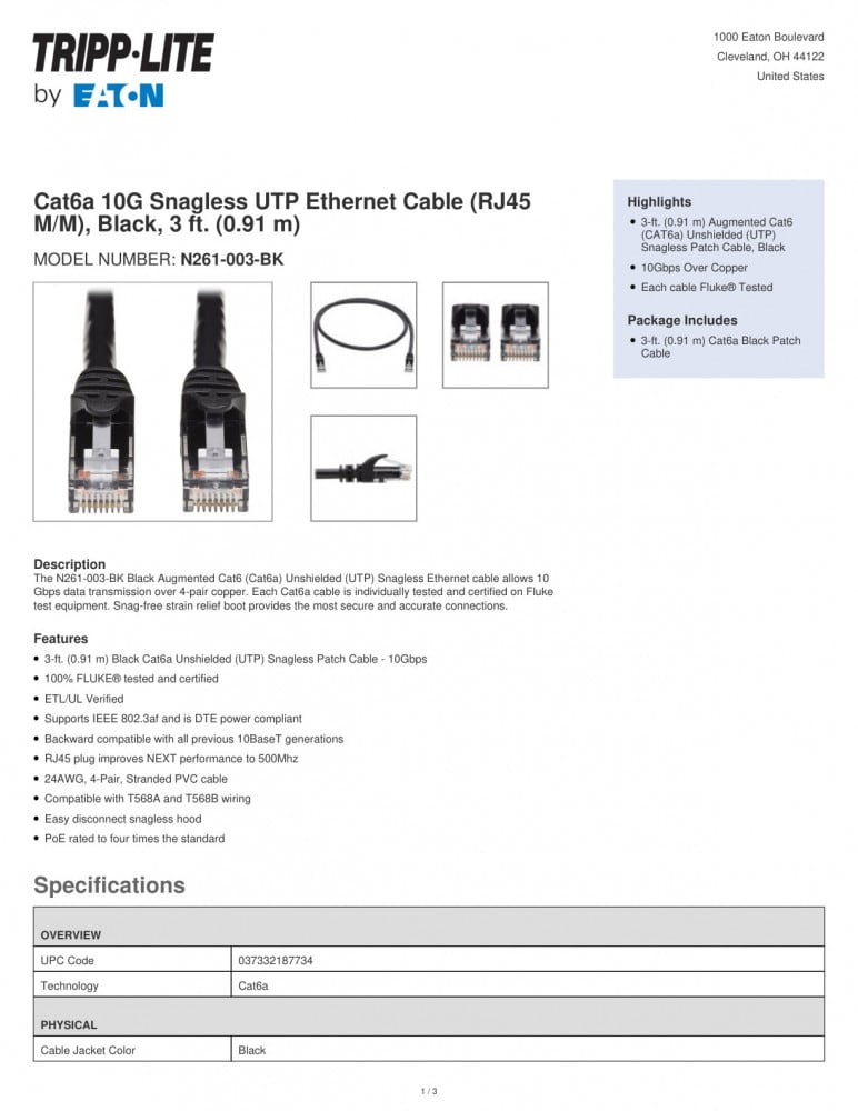 N261-003-BK technical document page 1