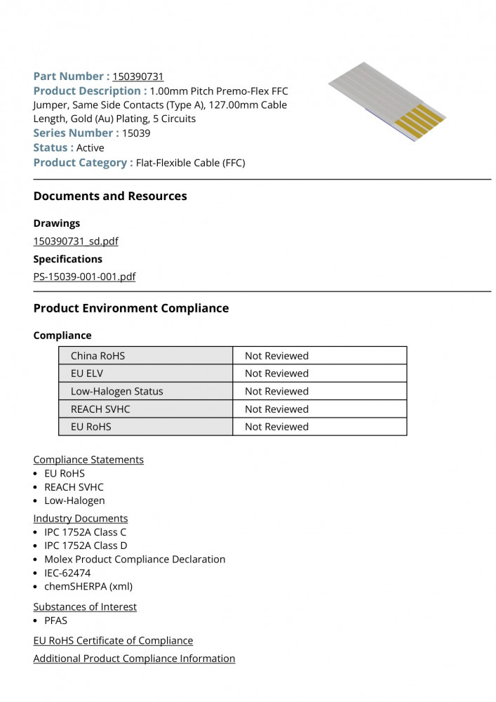 MOLEX 1.00 mm pitch FFC family specification, page 1