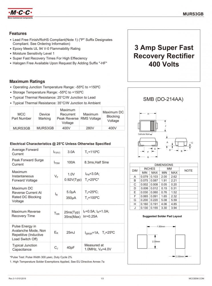 MURS3GB-TP datasheet page 1