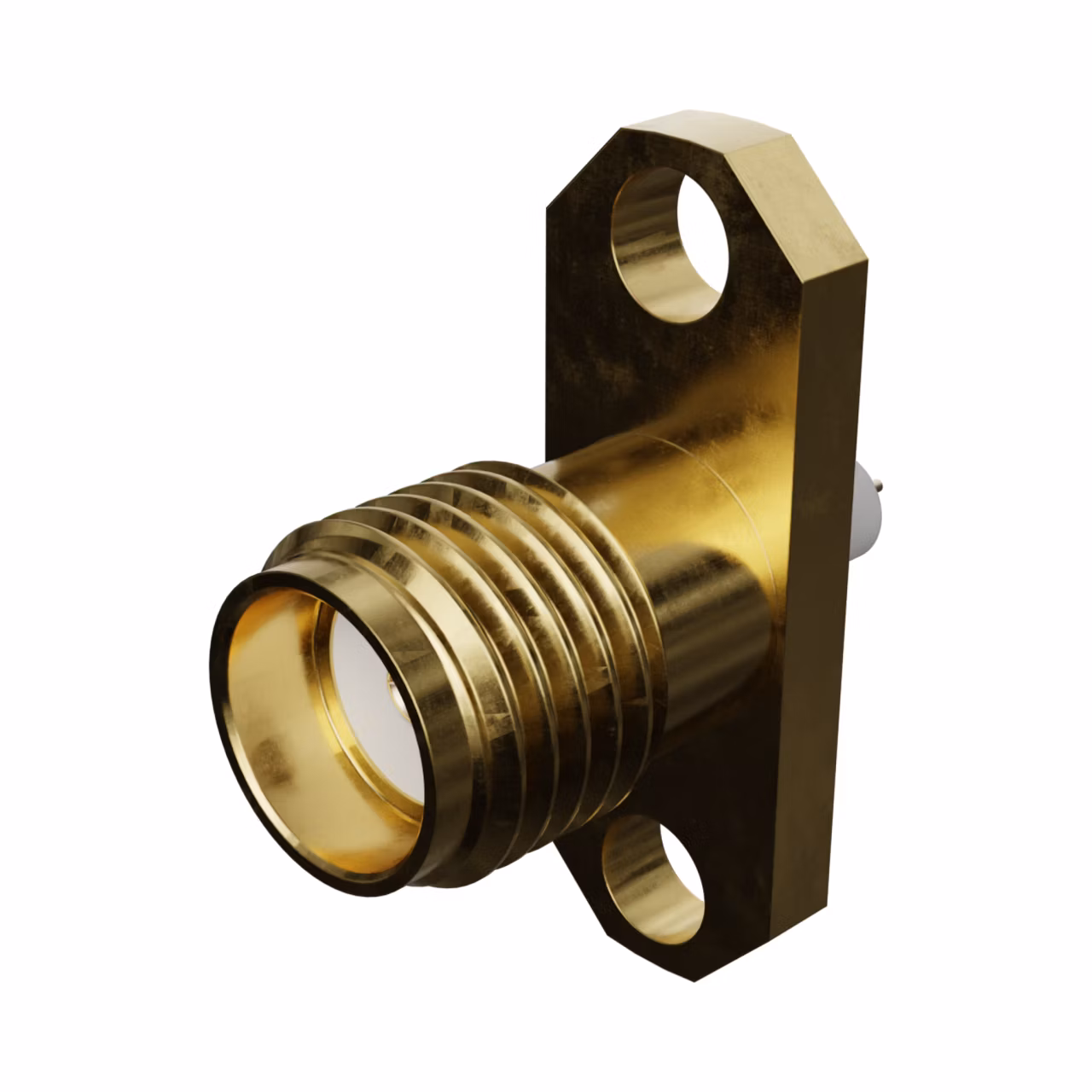 SMA Jack, Straight, 2-Hole Flange Mount, Candlestick Contact, 4.56mm Length, Brass Body, Gold (Au) Plated, One Piece Per Bag, 50 Ohms for sale