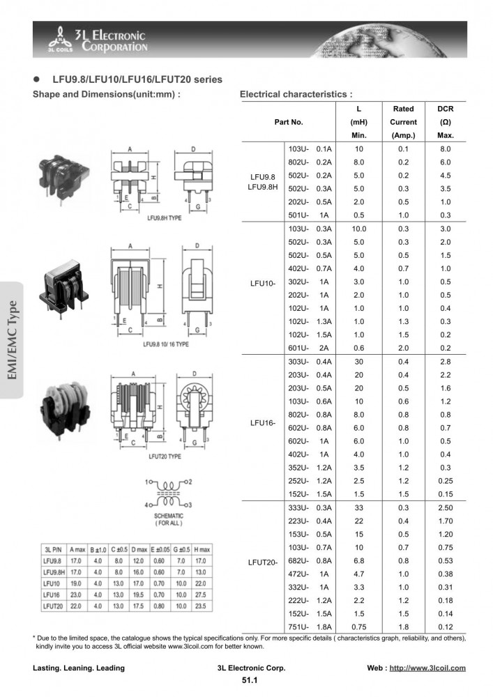 3L COILS LFU series shape and dimensions catalog page