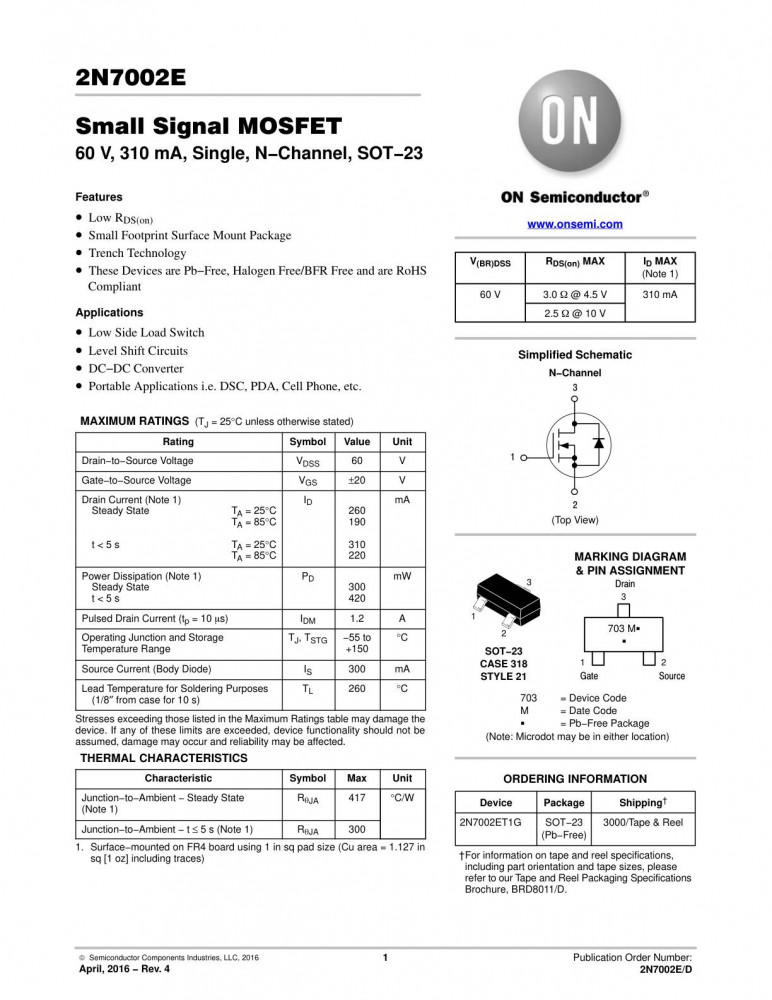 2N7002ET1G datasheet page 1