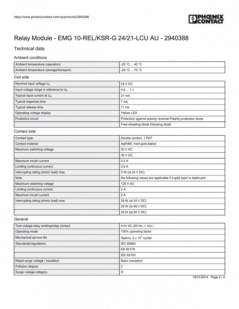 Phoenix Contact 2940388 technical document page 2