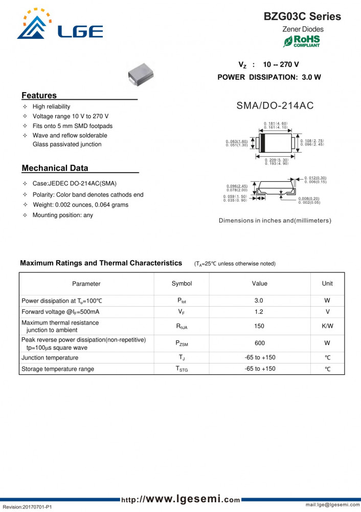 LGE BZG03C15 datasheet page 1