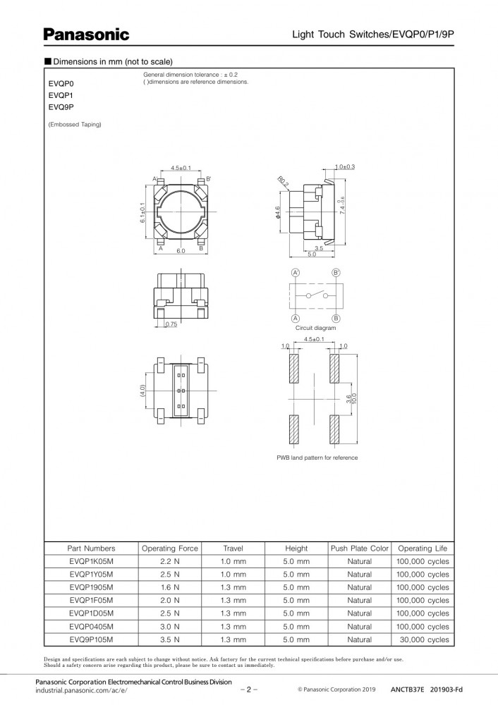 EVQP1K05M product specification page 2
