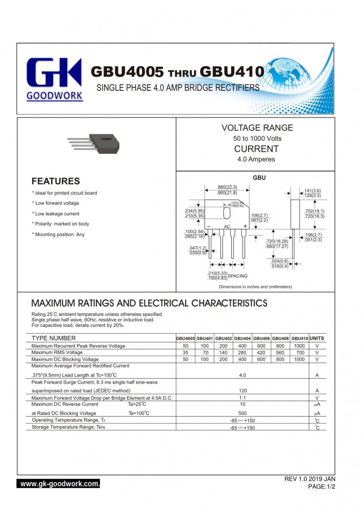 GOODWORK GBU406 datasheet page 1
