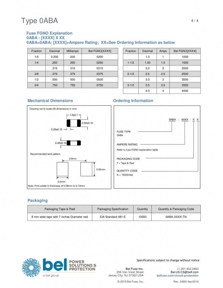 Bel Fuse 0ABA series datasheet page 4