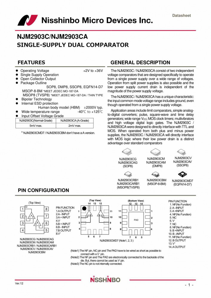 NJM2903C/NJM2903CA datasheet page 1
