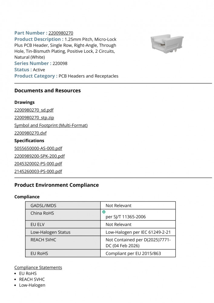 MOLEX 2200980270 technical document image 1