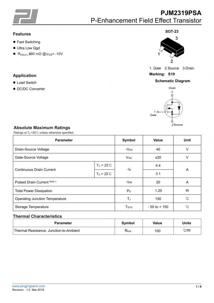 PJM2319PSA datasheet page 1