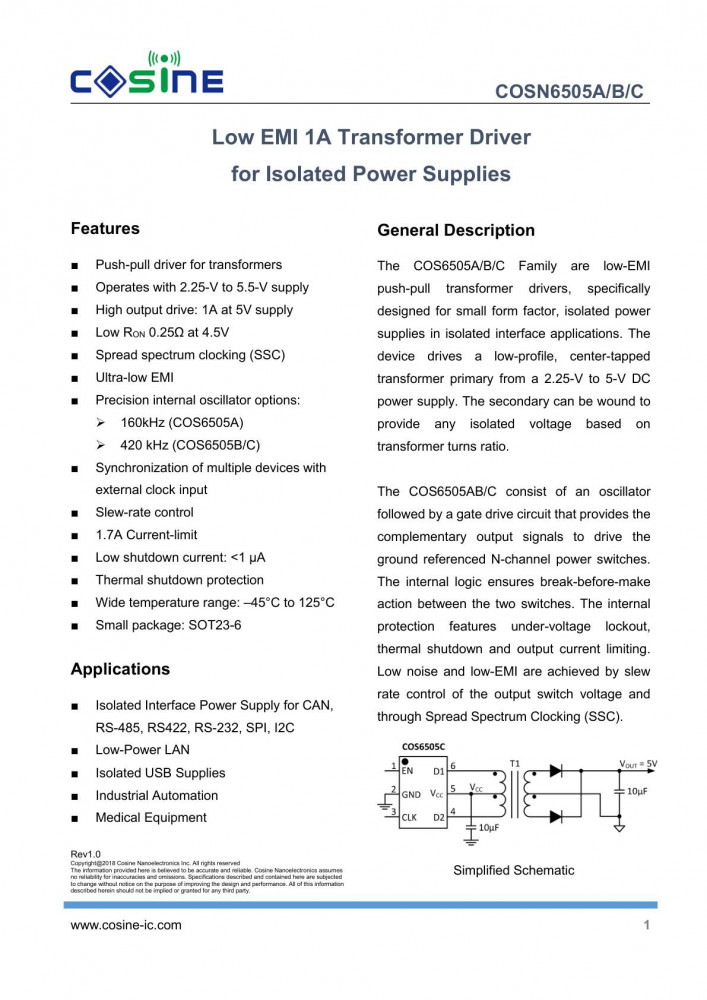 COSN6505C datasheet page 1