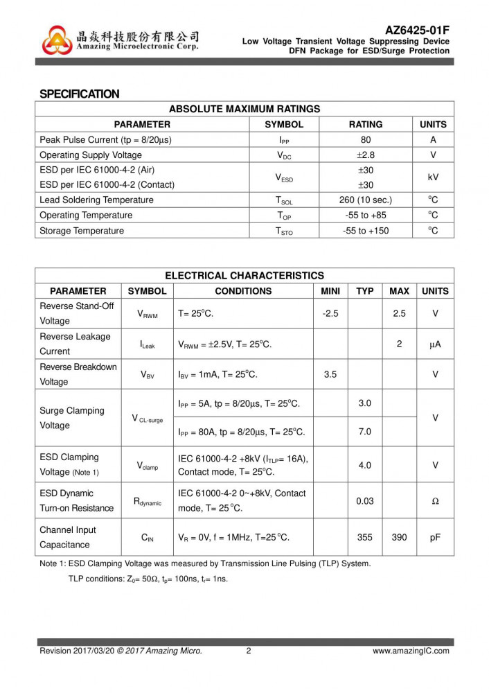 AZ6425-01F datasheet page 2