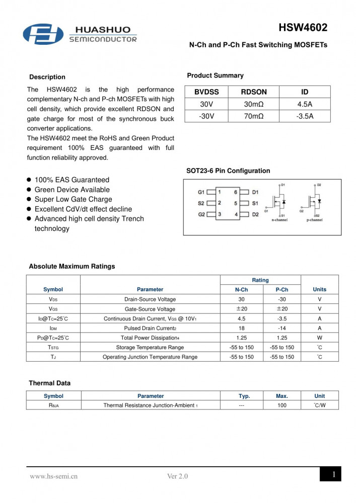HSW4602 datasheet page 1