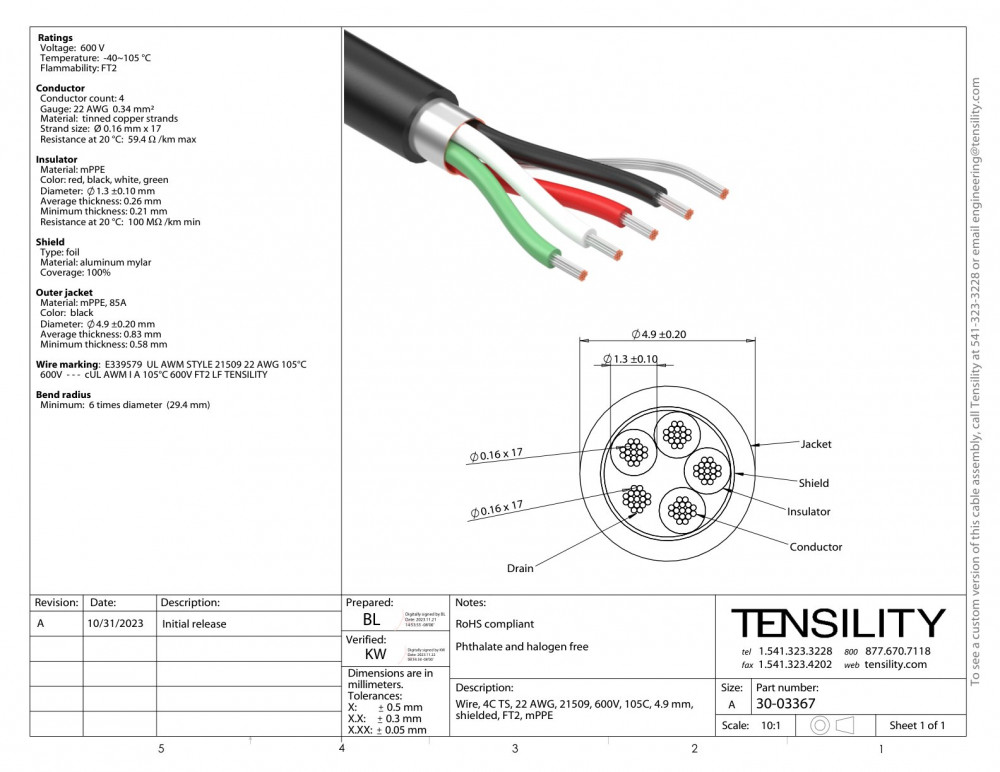 Tensility International 30-03367 cable product drawing