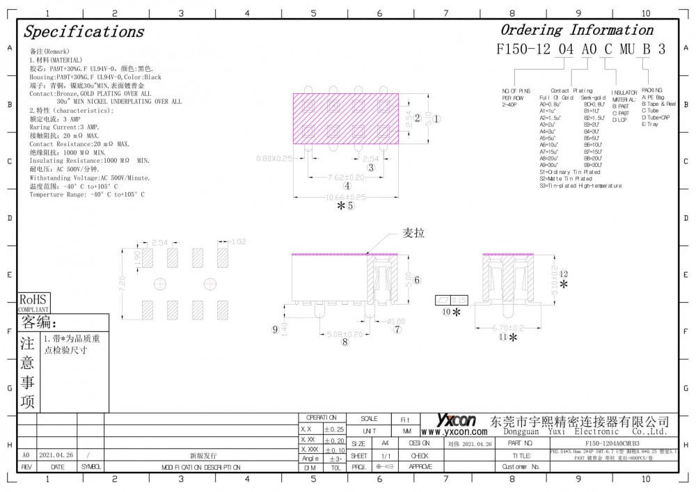 Yxcon F150-1204A0CMUB3 product document