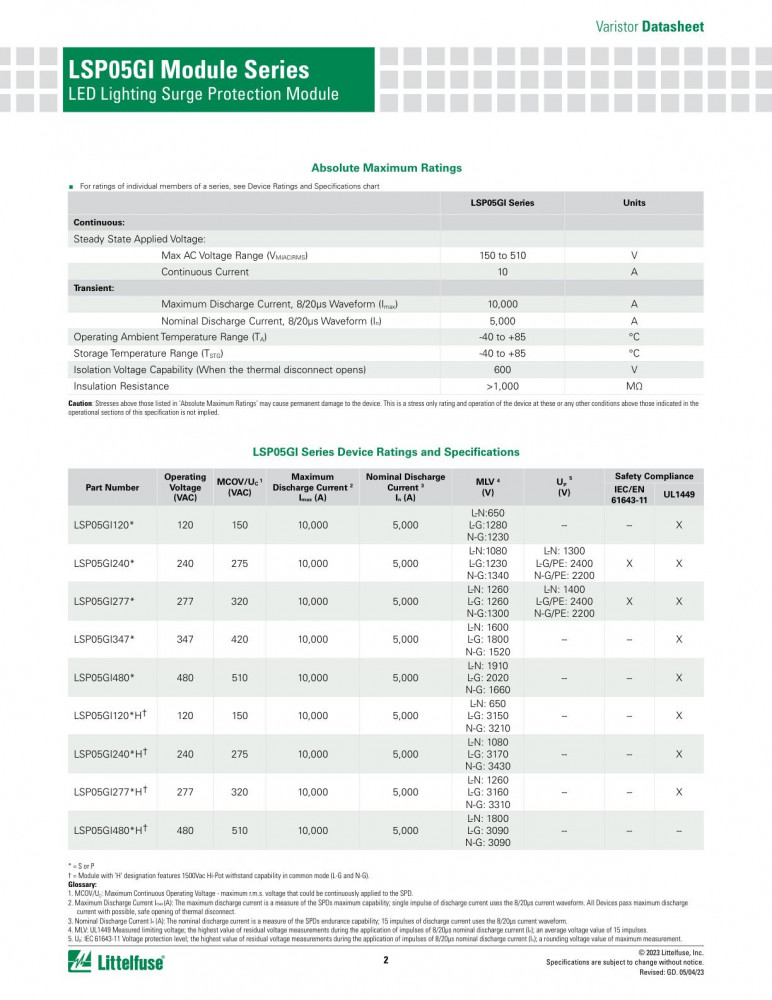 LSP05GI240SH technical document page 2
