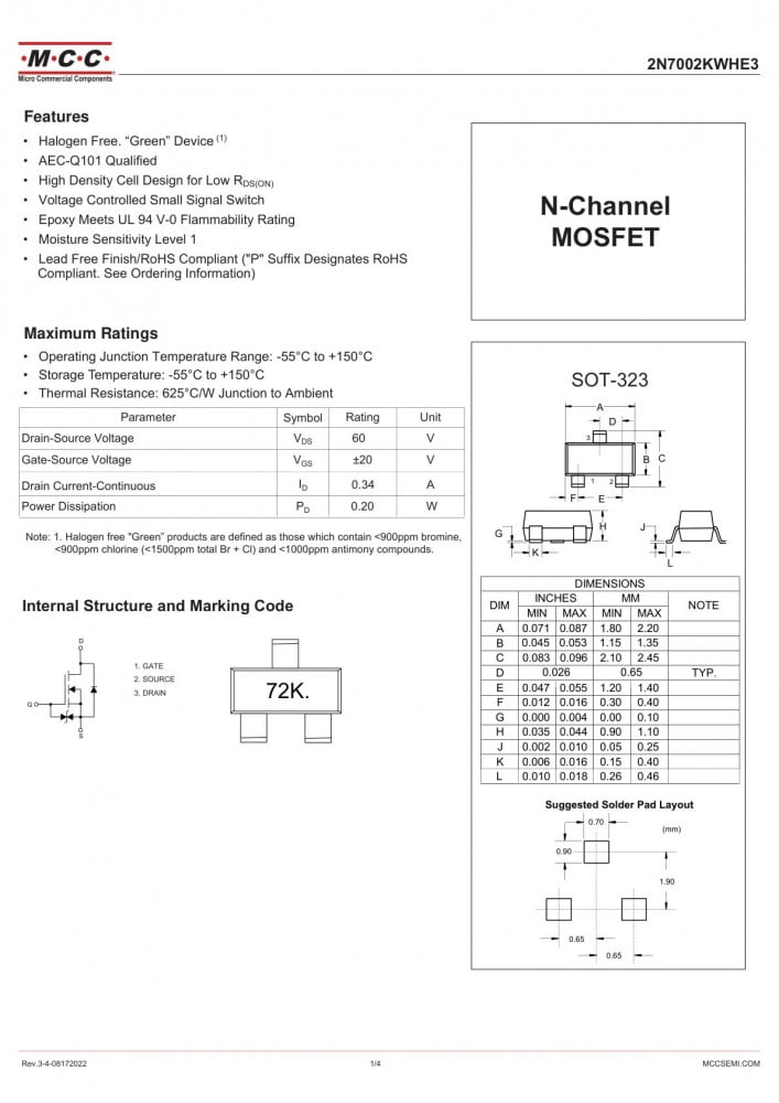 2N7002KWHE3-TP datasheet page 1