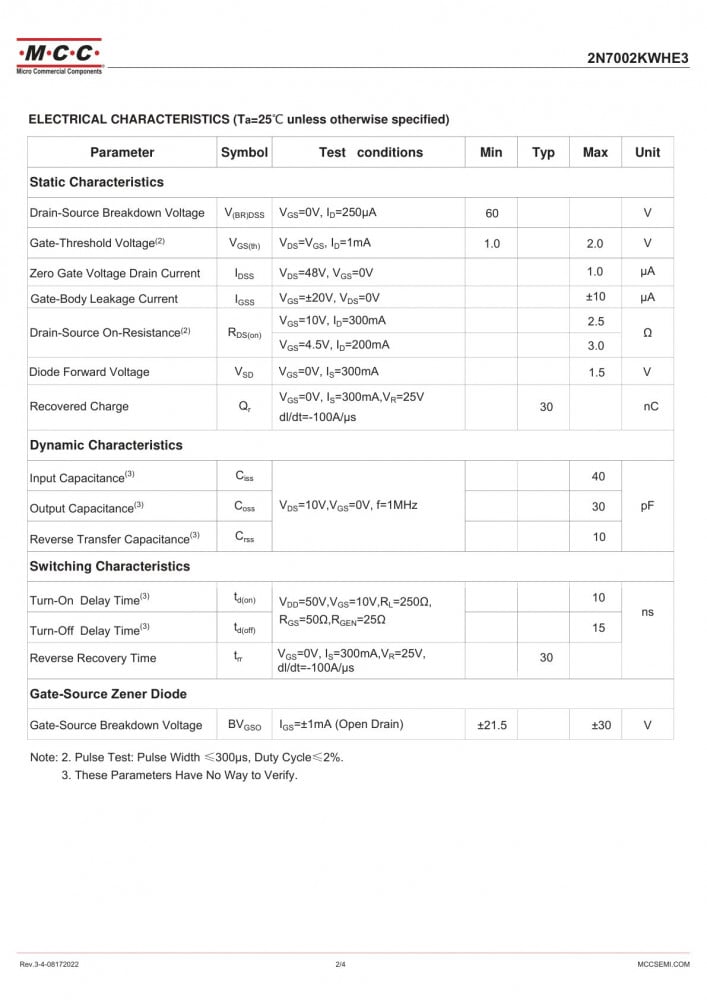 2N7002KWHE3-TP datasheet page 2