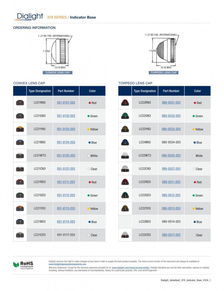 Dialight 378 Series indicator base document page 2