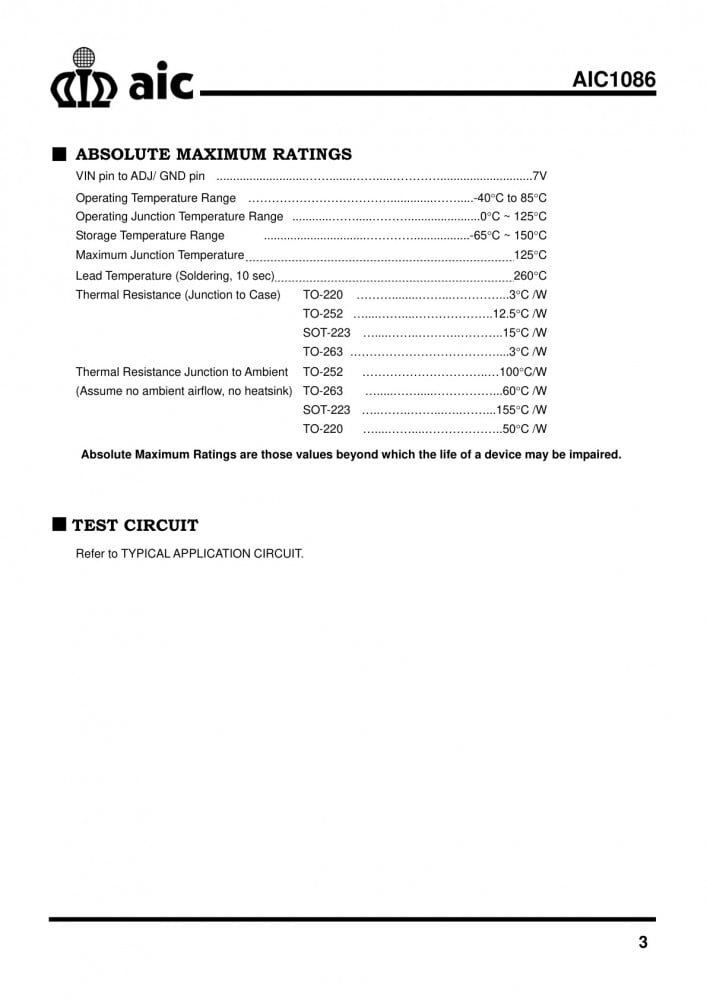 AIC1086 datasheet page 3