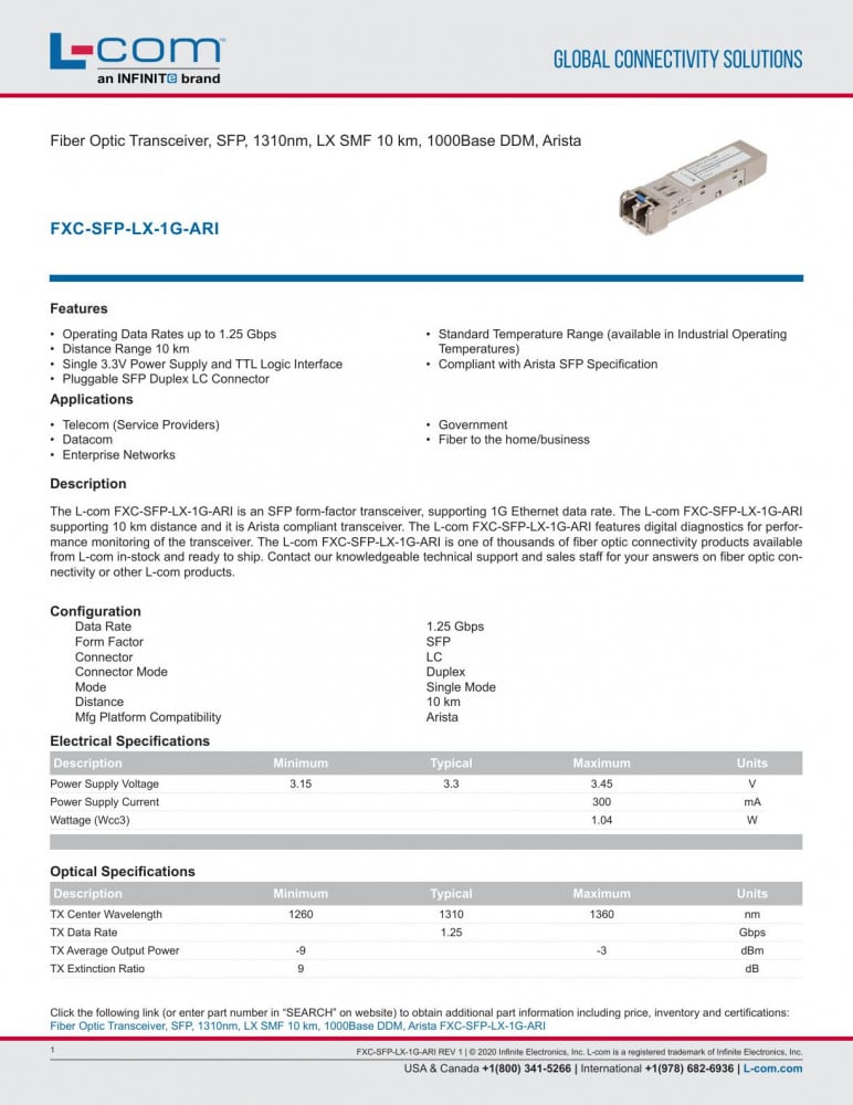 FXC-SFP-LX-1G-ARI document page 1
