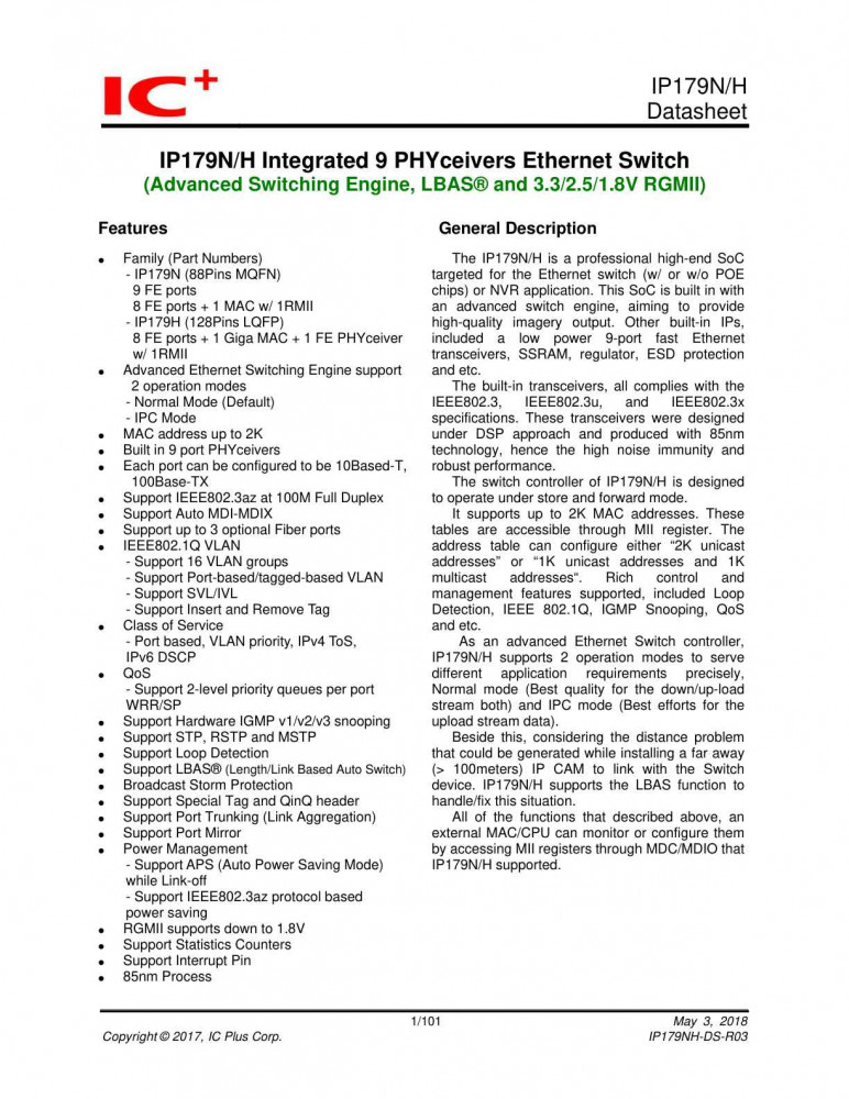 IP179N technical document page 1