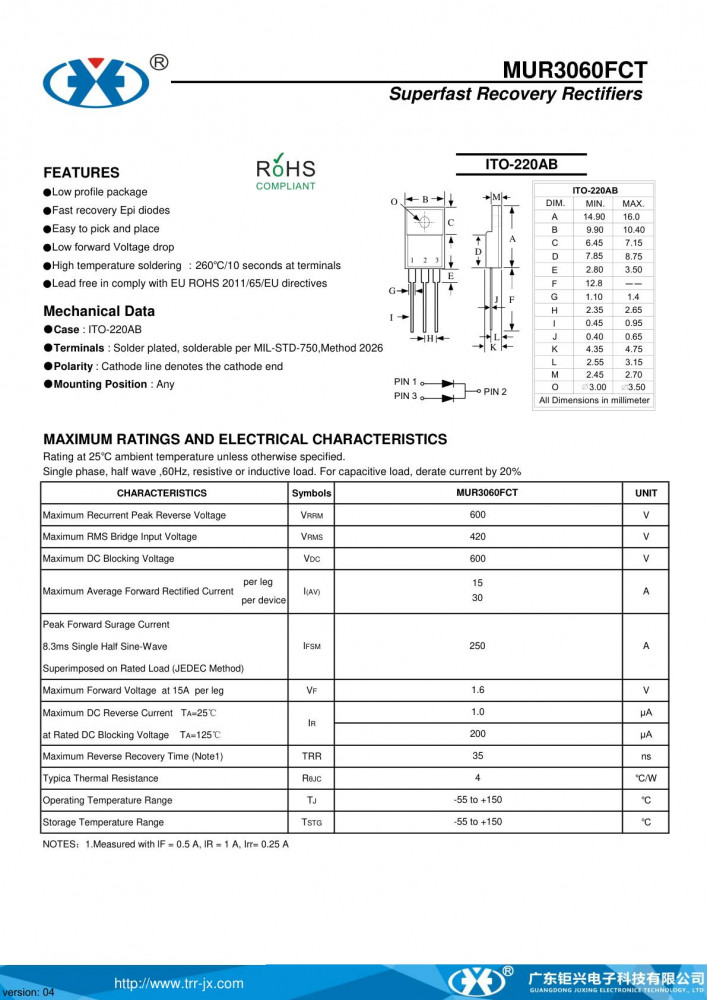 MUR3060FCT datasheet page 1