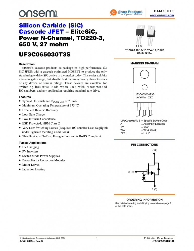 UF3C065030T3S datasheet page 1