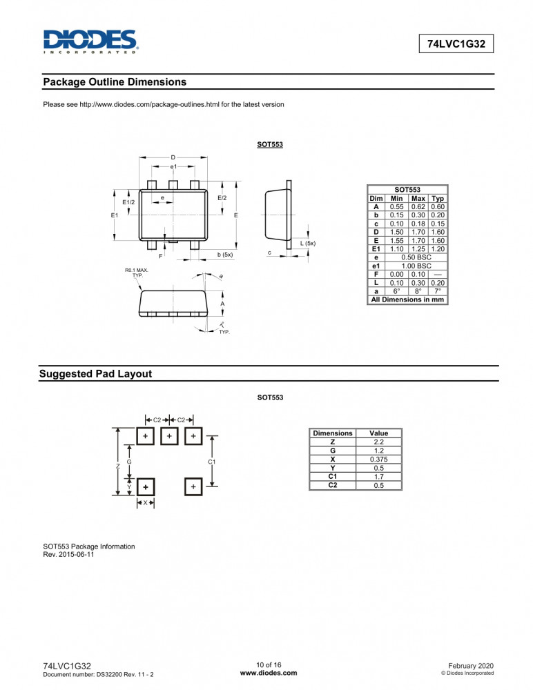 74LVC1G32QSE-7 document page 10