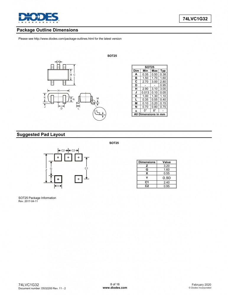 74LVC1G32QSE-7 document page 8