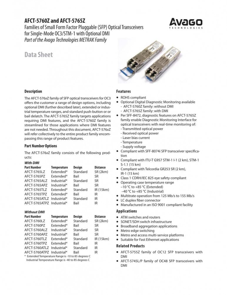 AFCT-5760LZ datasheet page 1