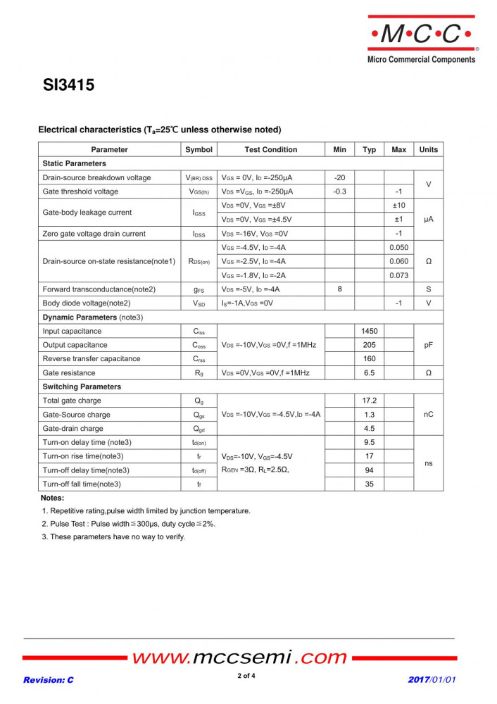 SI3415-TP datasheet page 2