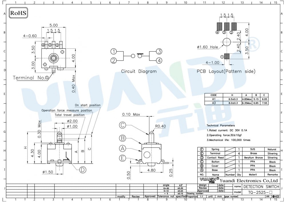 Yuandi TQ-2525-A1 technical drawing page 1