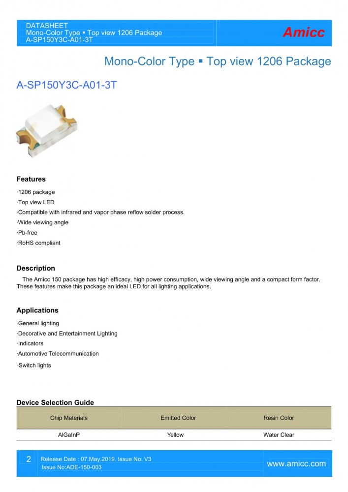 A-SP150Y3C-A01-3T datasheet page 2