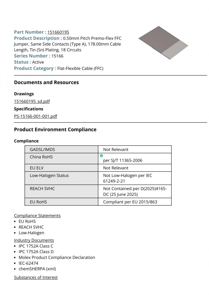 MOLEX 151660195 technical document page 1