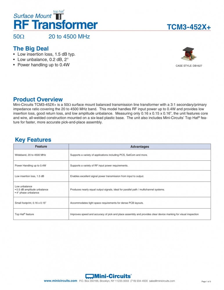 TCM3-452X+ datasheet page 1