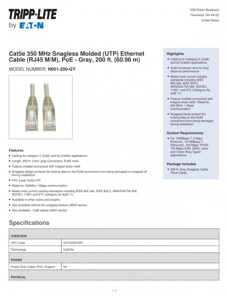 EATON N001-200-GY document page 1