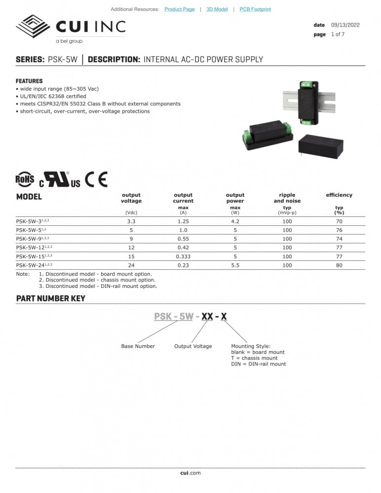 PSK-5W-3-T datasheet page 1